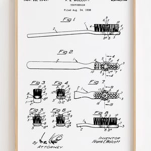 Toothbrush Blueprint Poster, Toothbrush Patent Wall Art Minimalistic ...