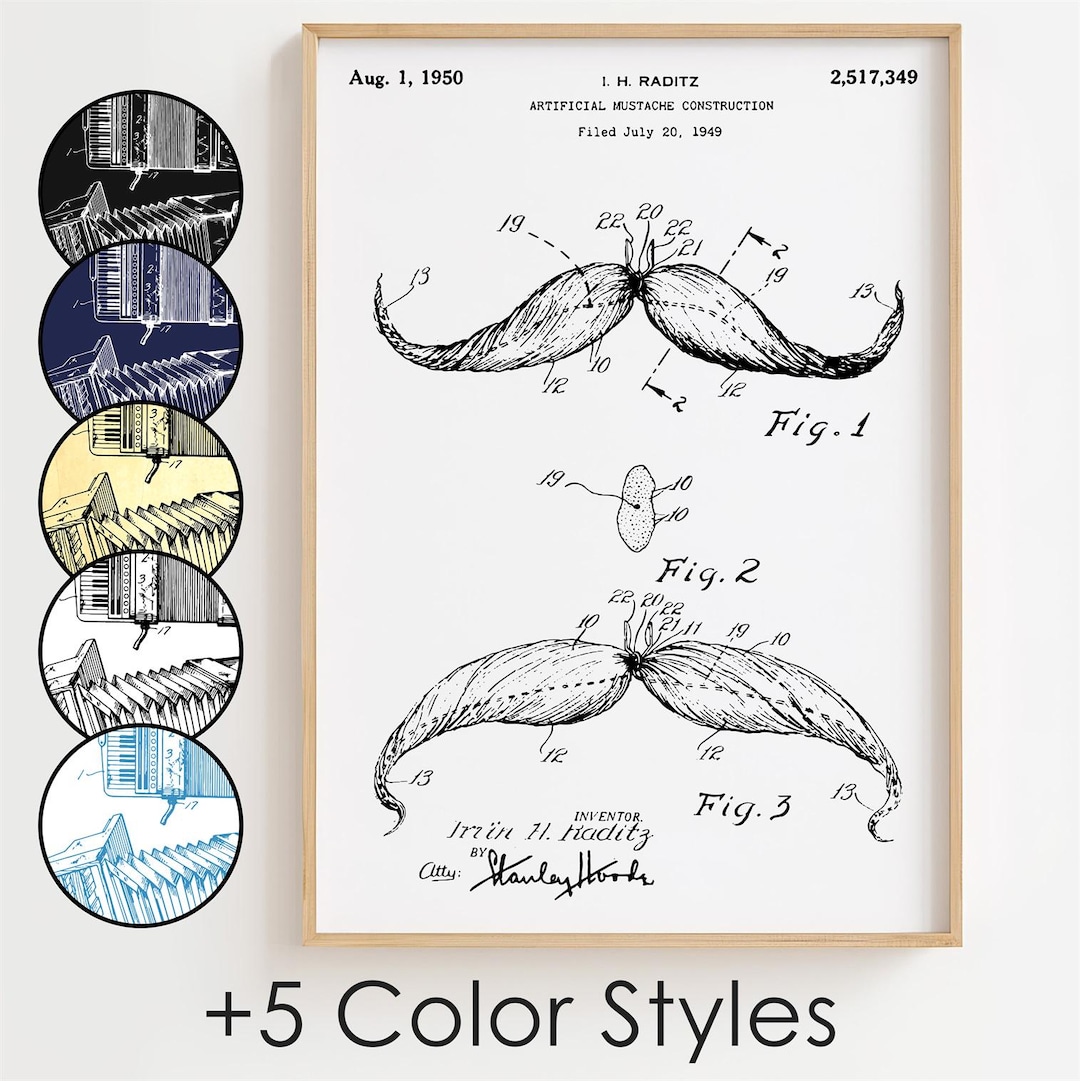 Artificial Mustache Blueprint Poster, Artificial Mustache Patent Wall ...