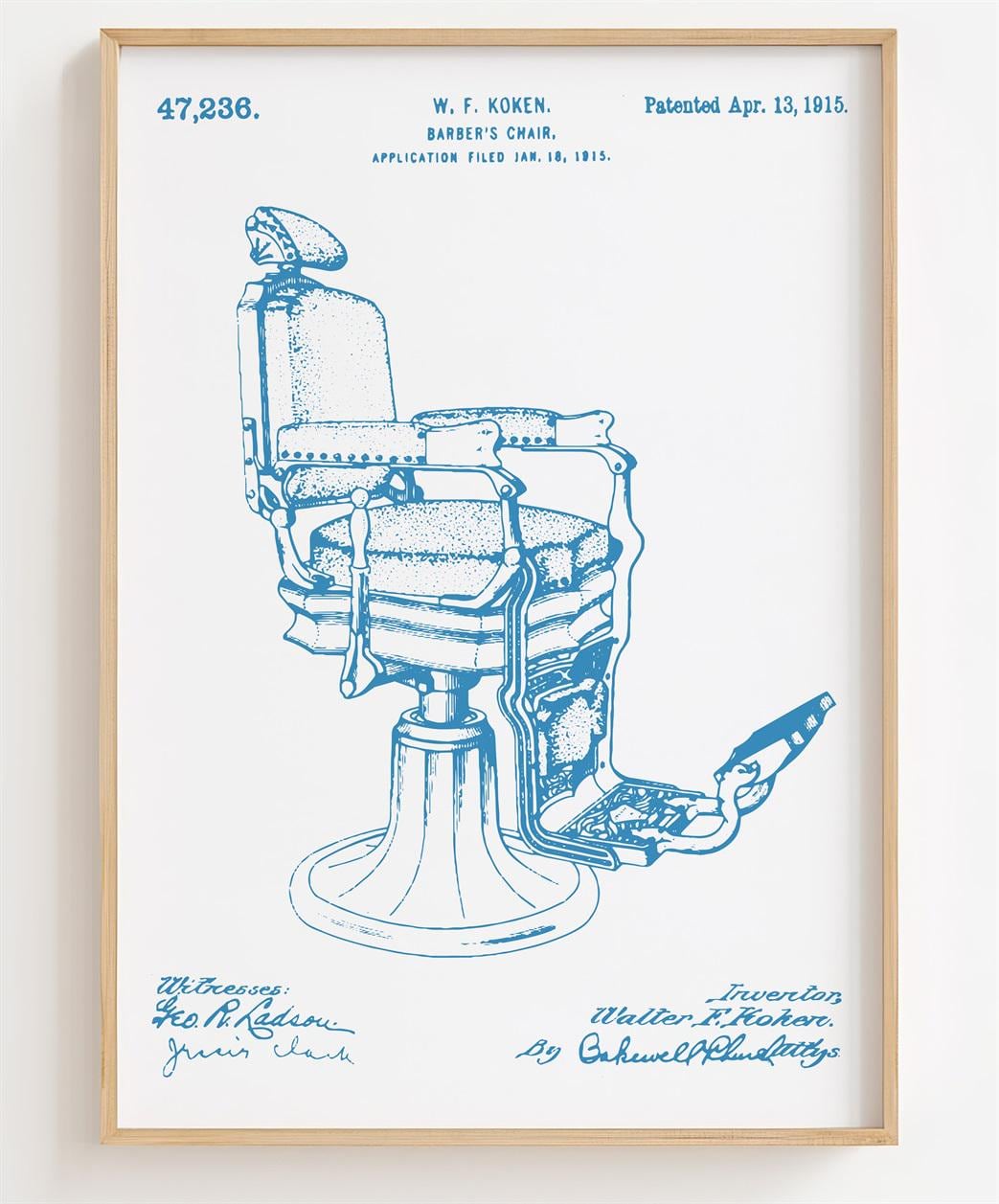 Barber's Chair Blueprint Poster, Barber's Chair Patent Wall Art ...