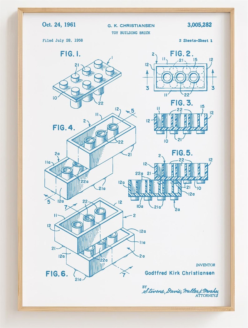 Building Blocks Blueprint Poster, Building Blocks Patent Wall Art ...
