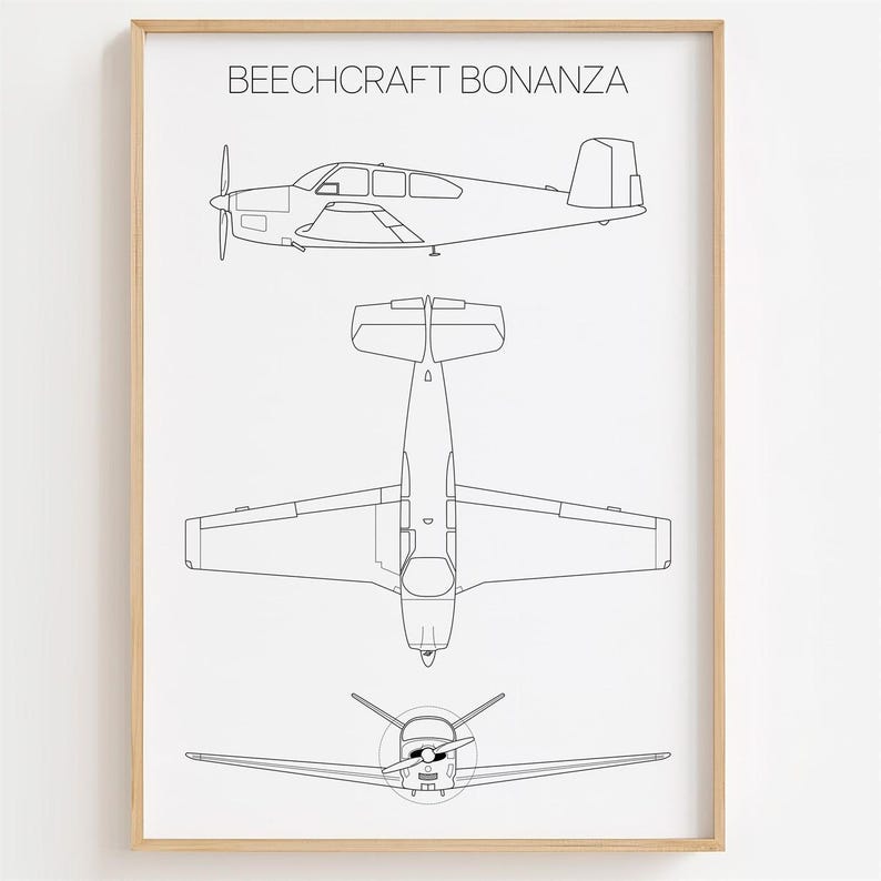 Beechcraft Bonanza Blueprint Poster, Beechcraft Bonanza Patent Wall Art ...