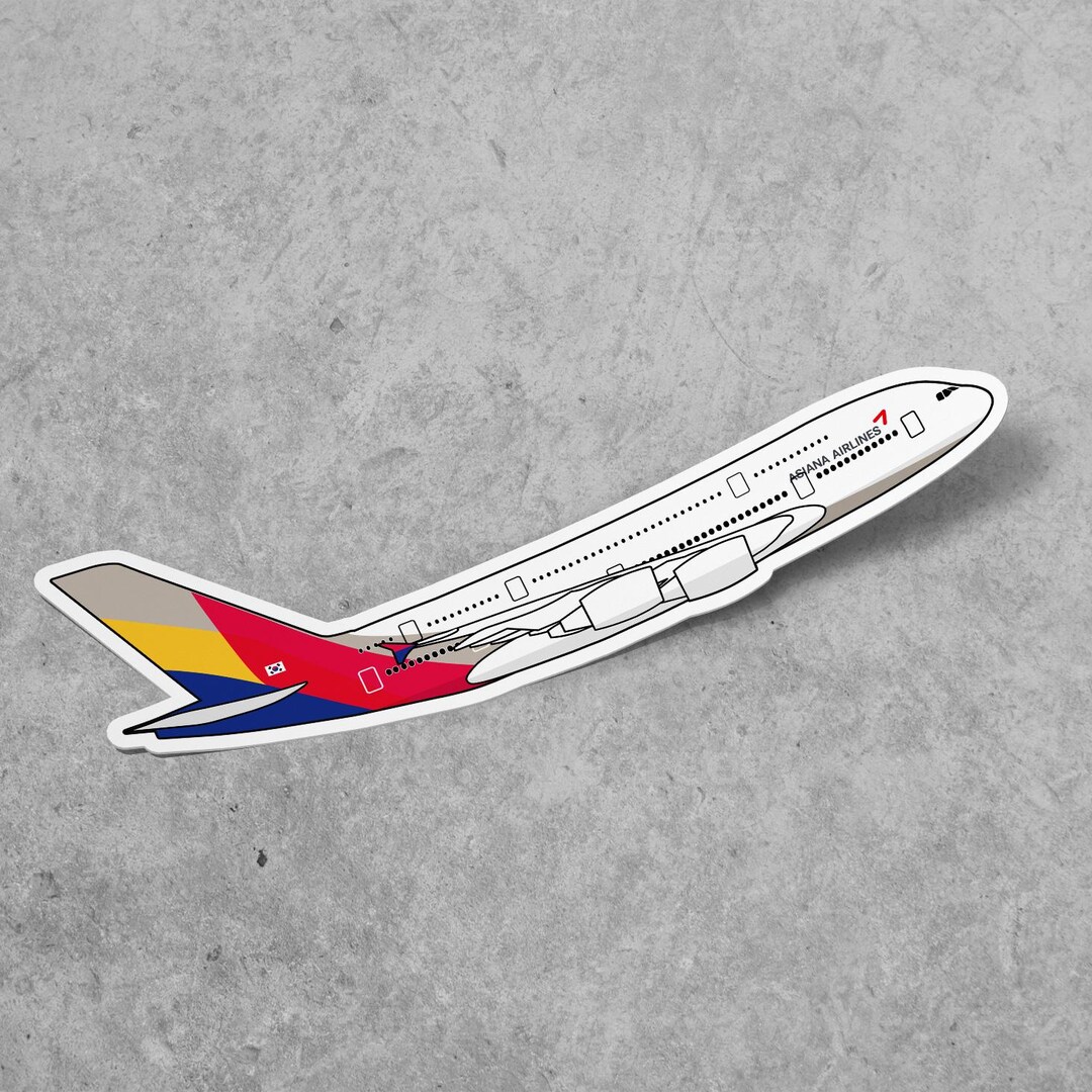 Airbus A380 Sticker, Asiana Airlines Sticker, Plane Decal Minimalistic ...