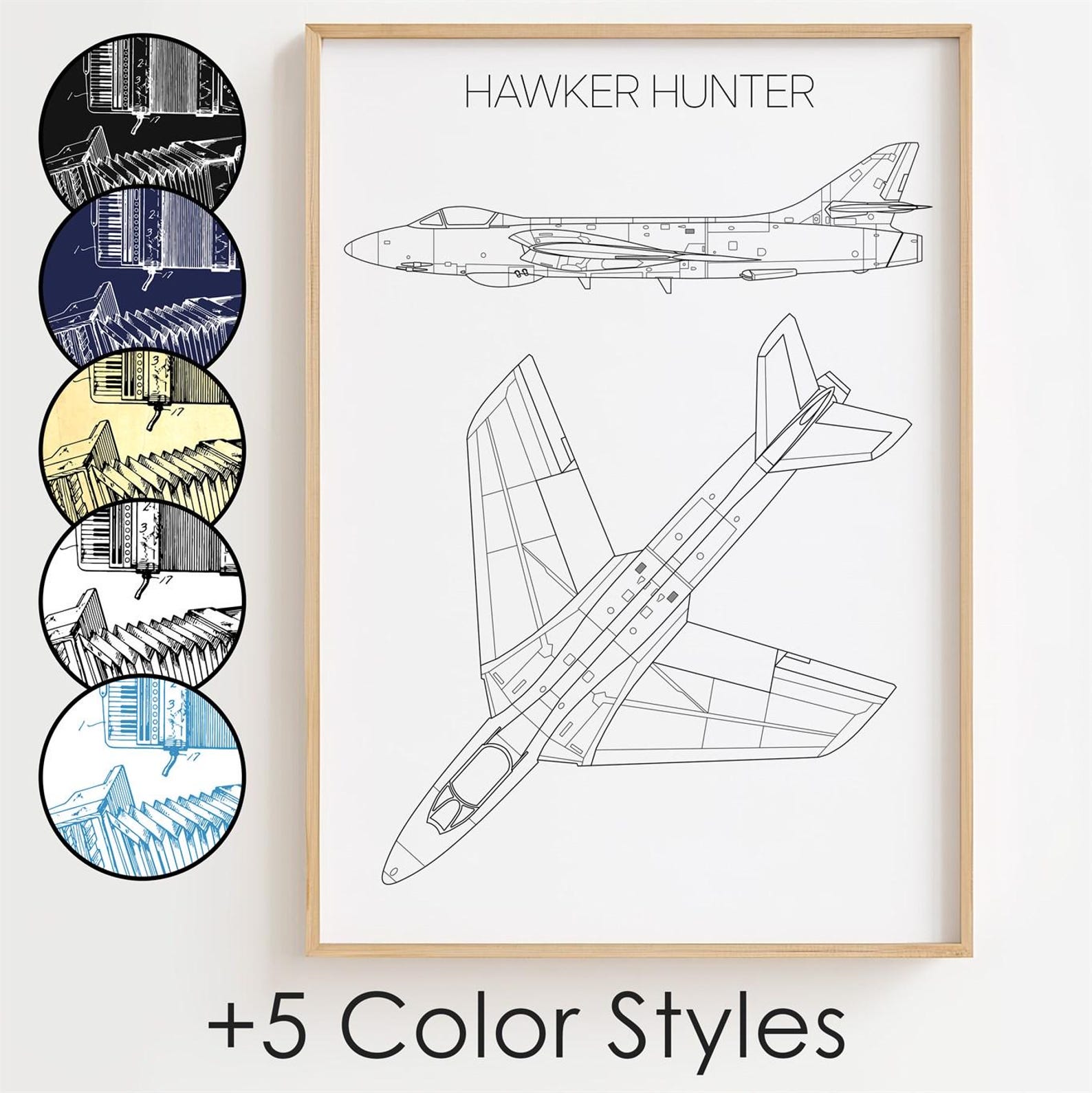 Hawker Hunter Blueprint Poster, Hawker Hunter Patent Wall Art ...