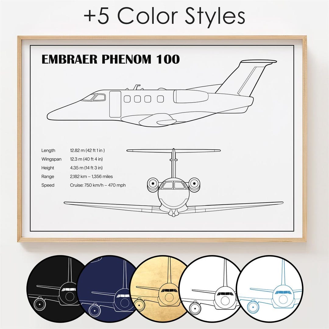 Embraer Phenom 100 Poster, Embraer Phenom 100 Print Custom Airplane ...