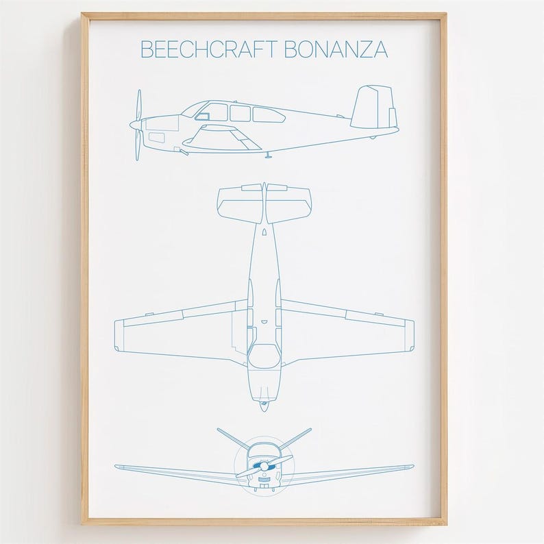 Beechcraft Bonanza Blueprint Poster, Beechcraft Bonanza Patent Wall Art ...