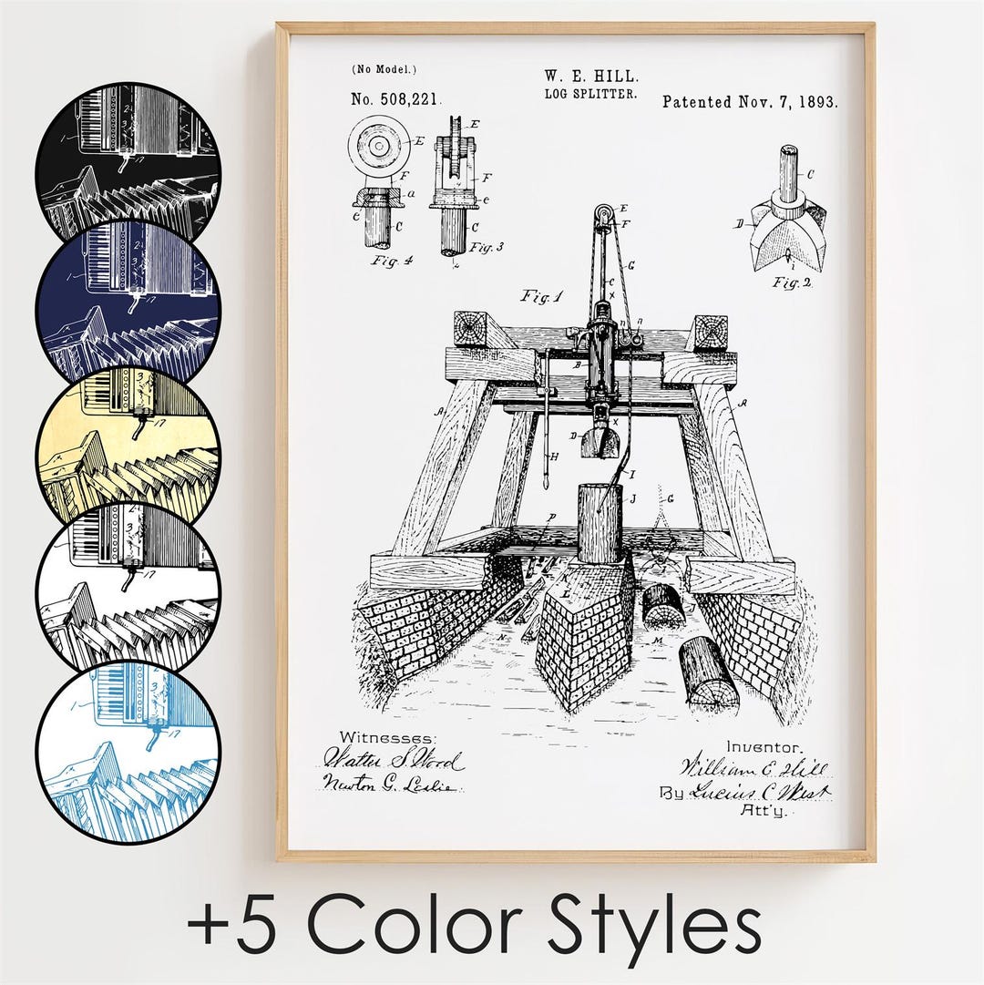 Log Splitter Blueprint Poster, Log Splitter Patent Wall Art ...