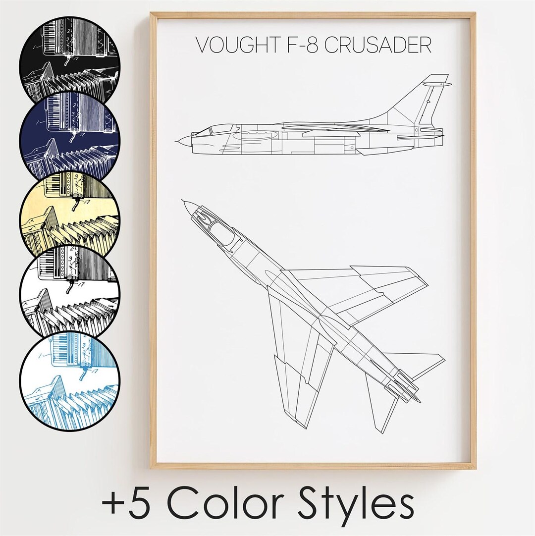 Vought F-8 Crusader Blueprint Poster, Vought F-8 Crusader Patent Wall ...