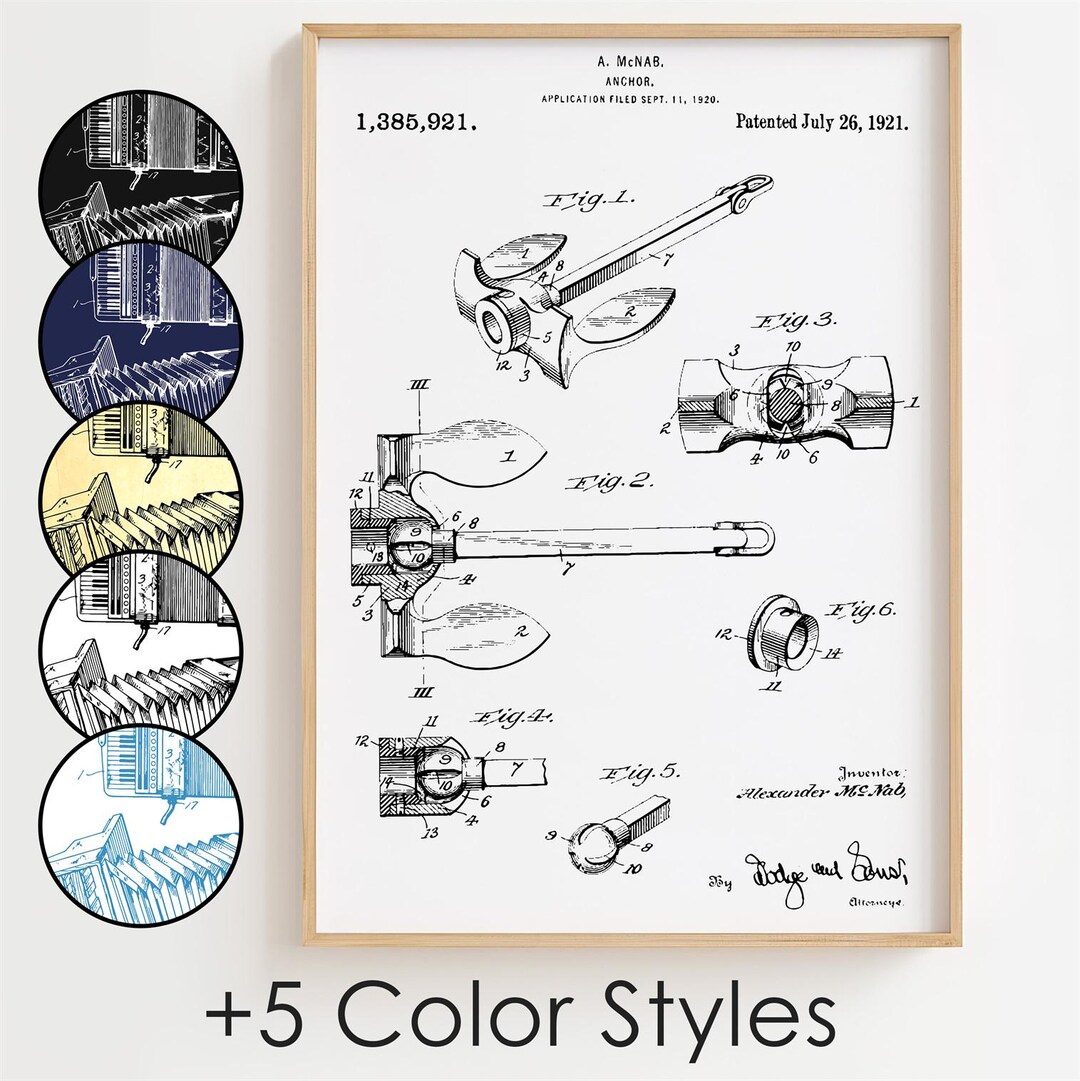 Anchor Blueprint Poster, Anchor Patent Wall Art Minimalistic, Gift ...