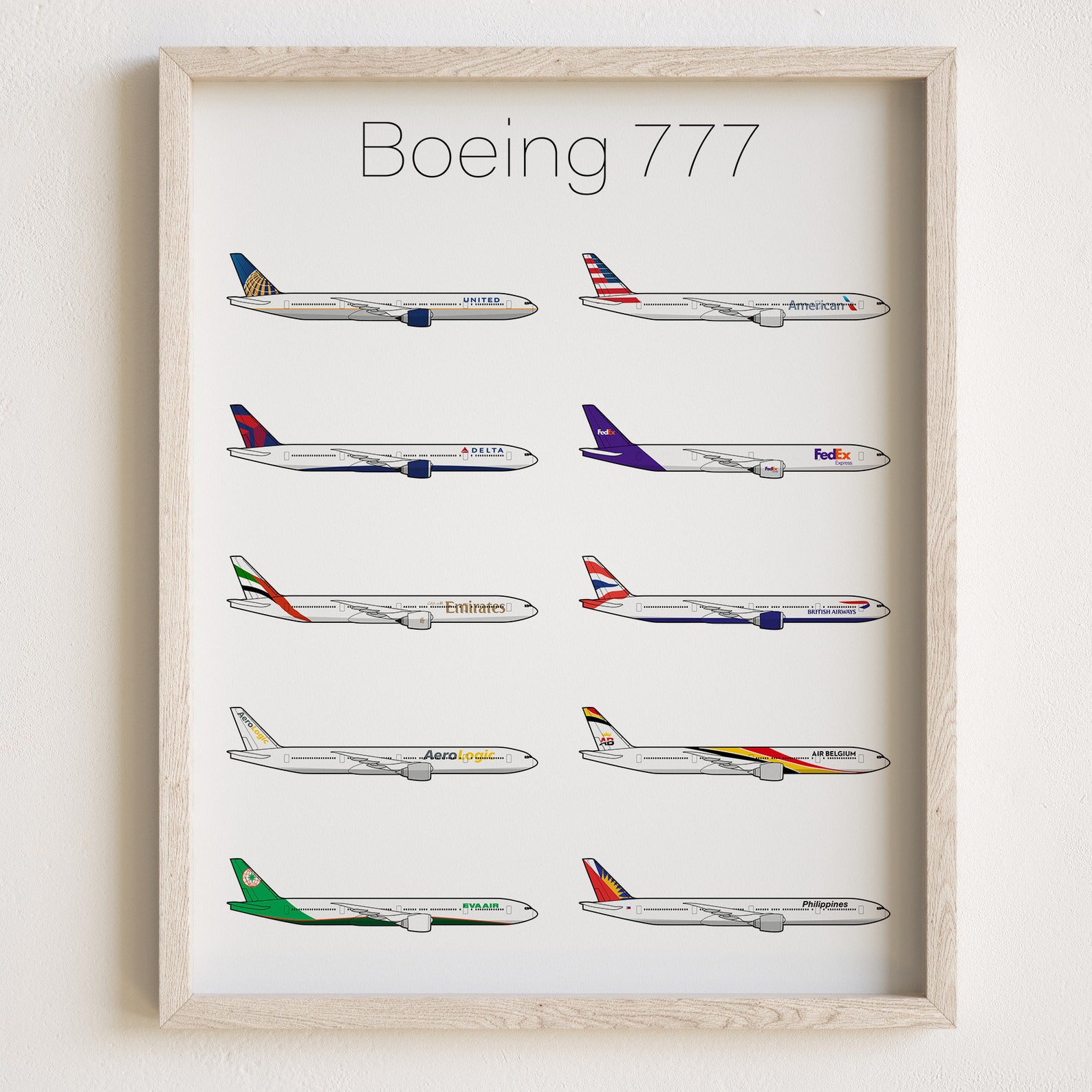 Boeing 777 Poster, Boeing 777 Print Airplanes Lineup [UNFRAMED] - Etsy