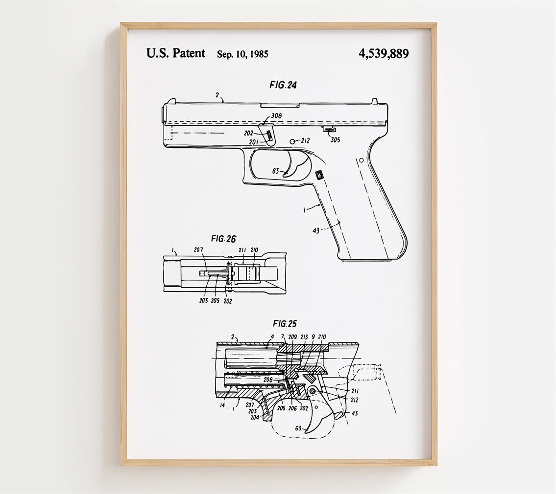 Glock Blueprint Poster, Patent Wall Art Minimalistic, Gift Decor ...