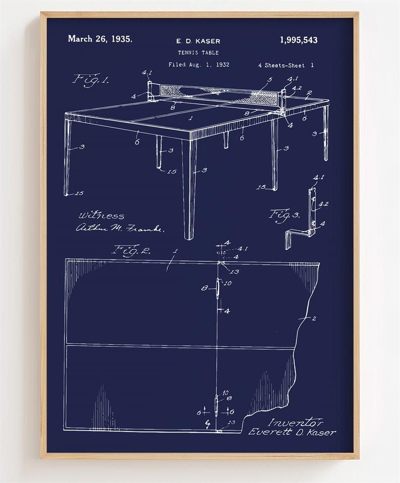 Table Tennis Table Blueprint Poster, Table Tennis Table Patent Wall Art ...