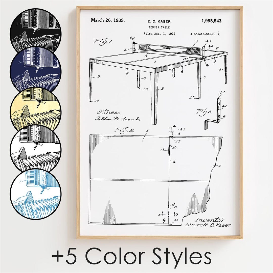 Table Tennis Table Blueprint Poster, Table Tennis Table Patent Wall Art ...