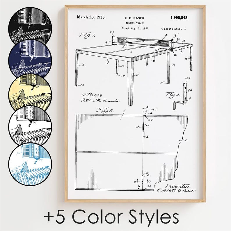 Table Tennis Table Blueprint Poster, Table Tennis Table Patent Wall Art ...