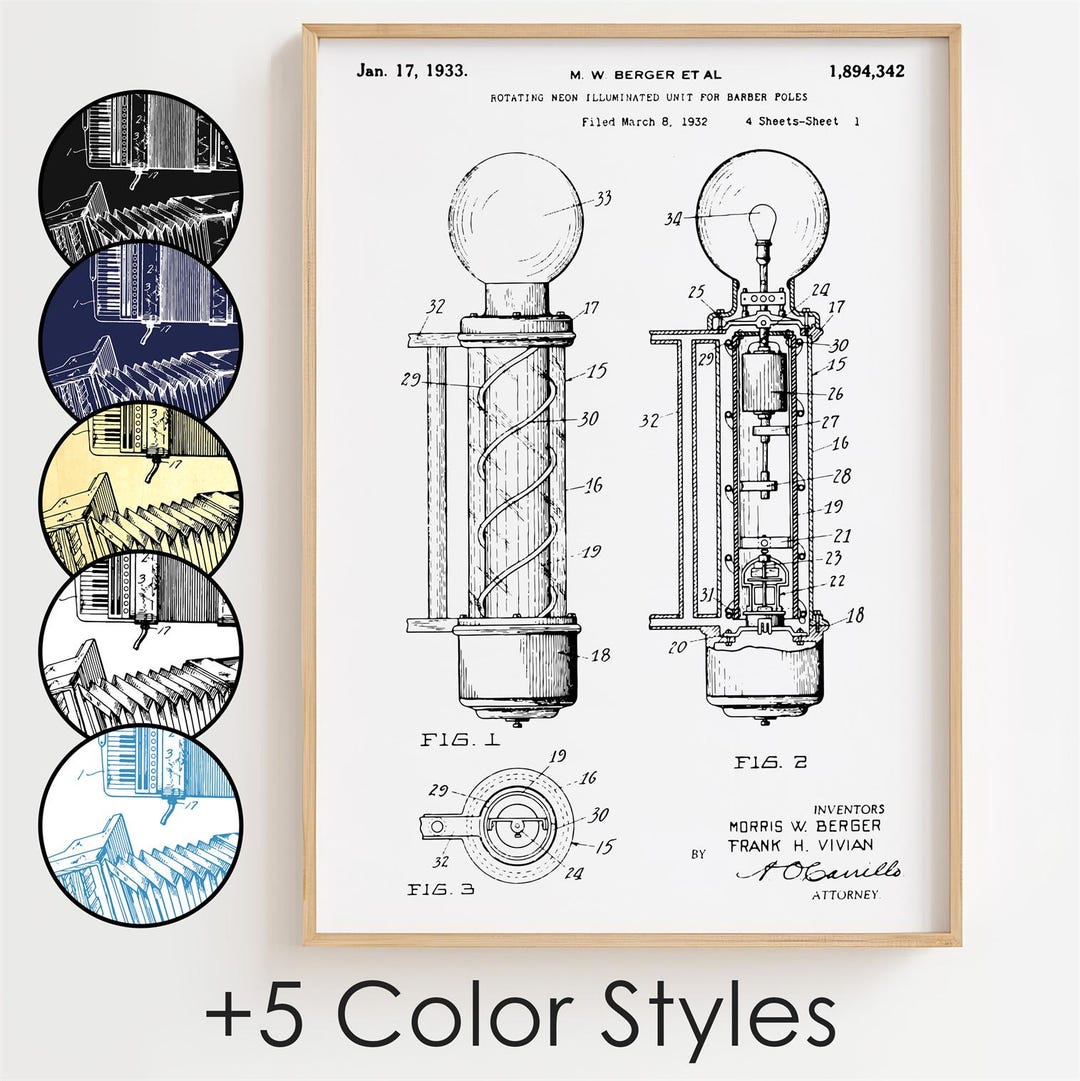 Barber Pole Blueprint Poster, Barber Pole Patent Wall Art Minimalistic ...