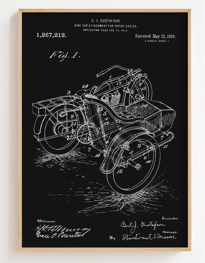 Sidecar Blueprint Poster, Sidecar Patent Wall Art Minimalistic, Gift ...