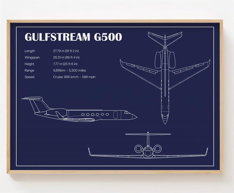 Gulfstream G500 Poster, Gulfstream G500 Print Custom Airplane [UNFRAMED ...