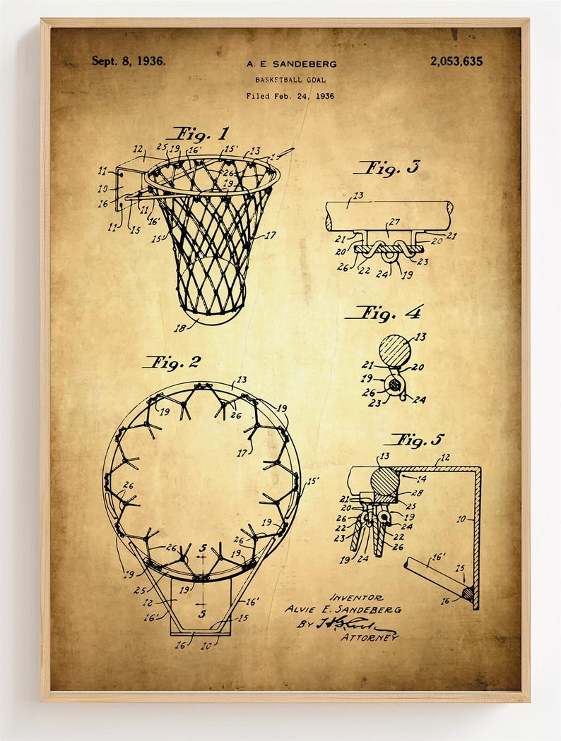 Basketball Hoop Blueprint Poster, Basketball Hoop Patent Wall Art ...