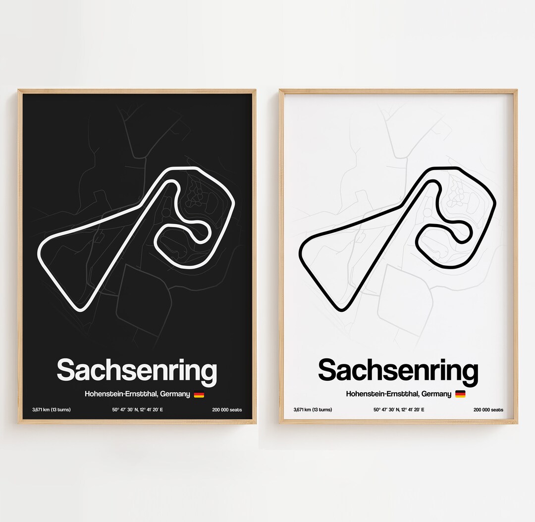Pôster do circuito de Sachsenring, impressão do circuito de corrida ...