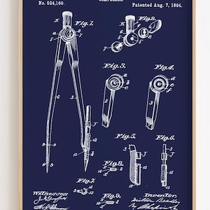 Compass Blueprint Poster, Compass Patent Wall Art Minimalistic, Gift ...