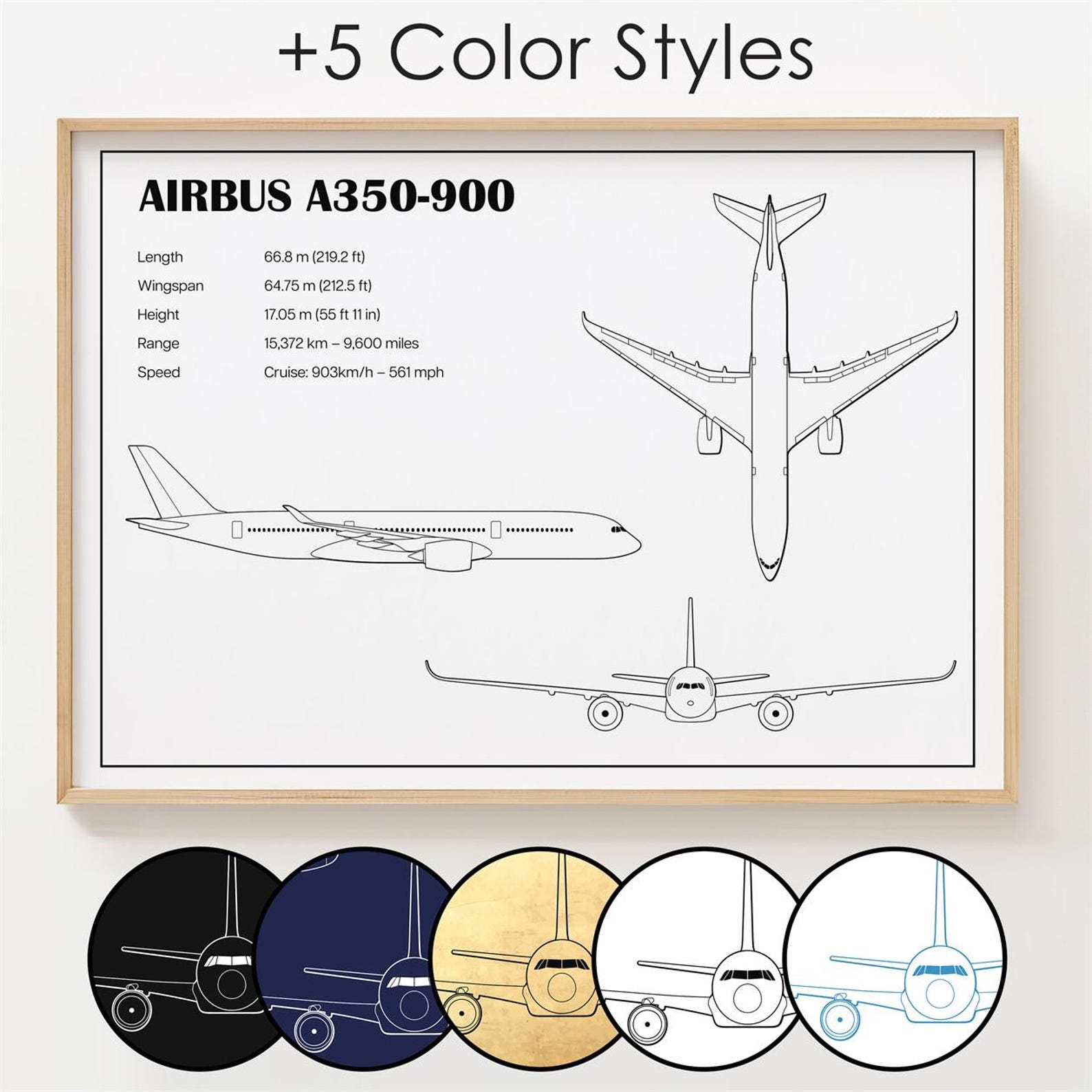 Airbus A350-900 Poster, Airbus A350-900 Print Custom Airplane [UNFRAMED ...