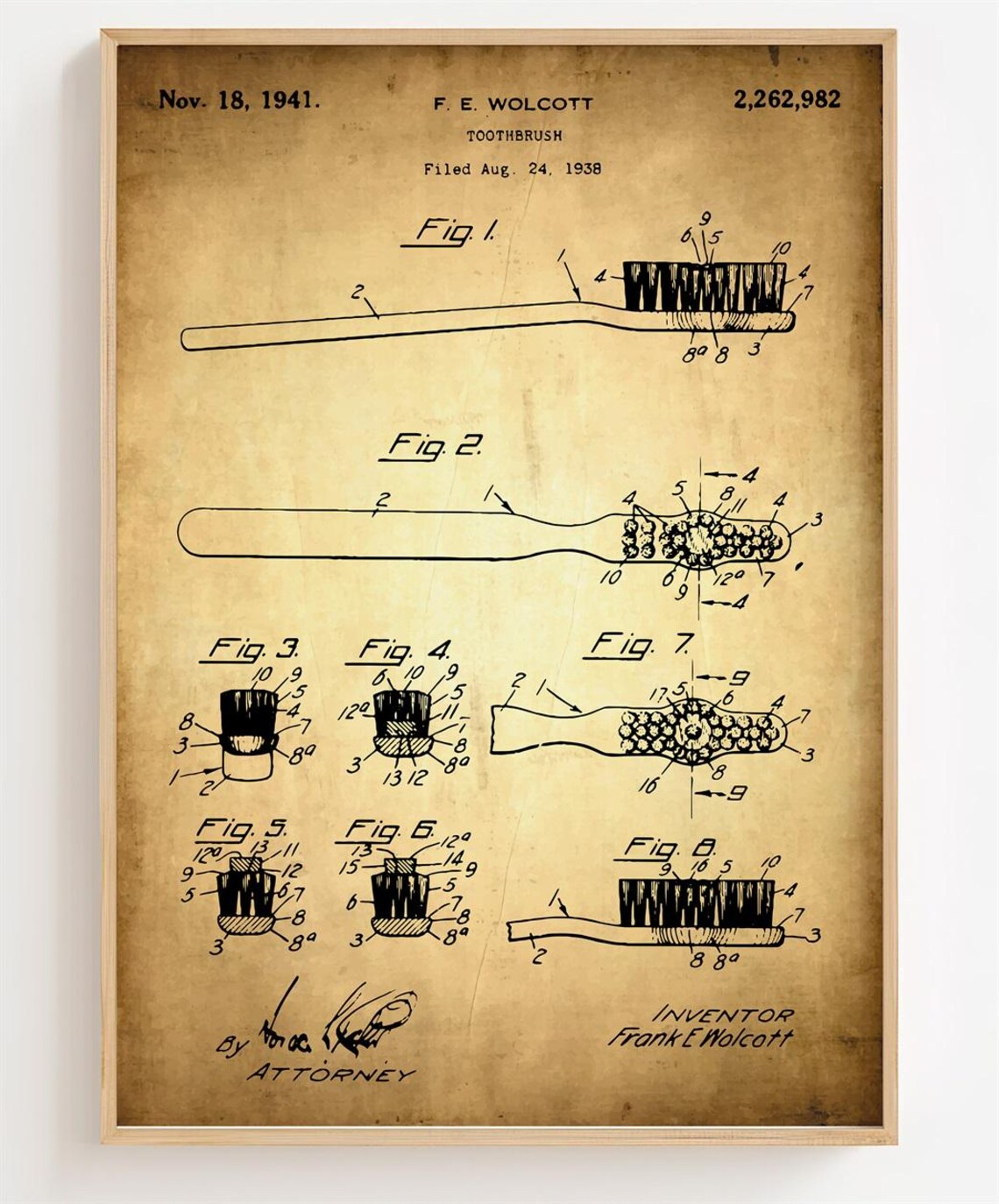 Toothbrush Blueprint Poster, Toothbrush Patent Wall Art Minimalistic ...