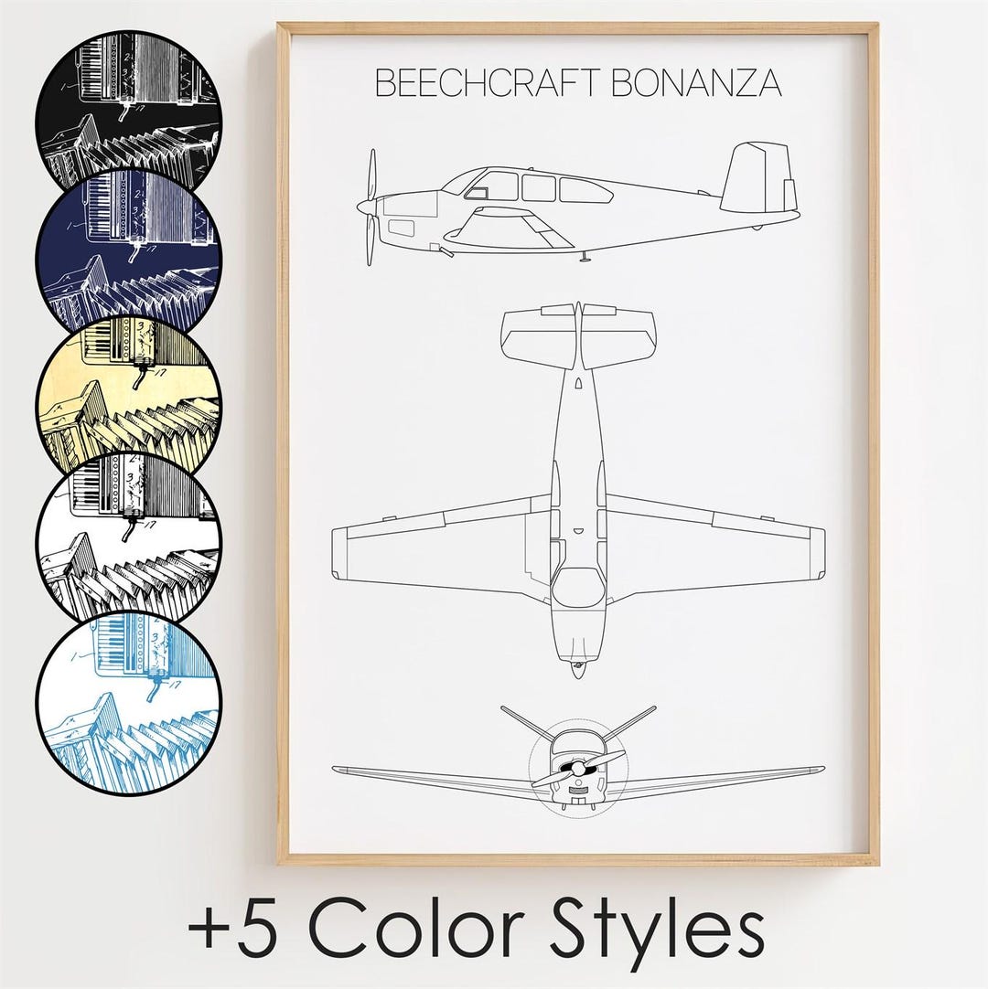 Beechcraft Bonanza Blueprint Poster, Beechcraft Bonanza Patent Wall Art ...