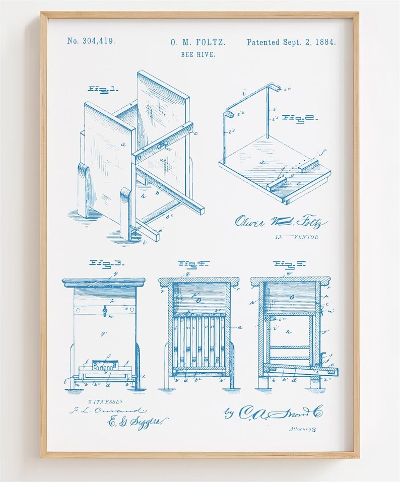 Beehive Blueprint Poster, Beehive Patent Wall Art Minimalistic, Gift ...