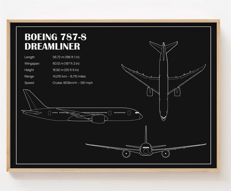 Boeing 787-8 Poster, Boeing 787-8 Print Custom Airplane [UNFRAMED] - Etsy