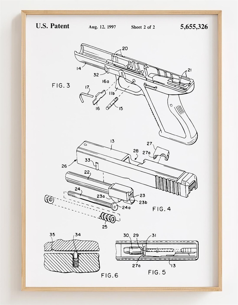 Glock Blueprint Poster, Glock Patent Wall Art Minimalistic, Gift Decor ...