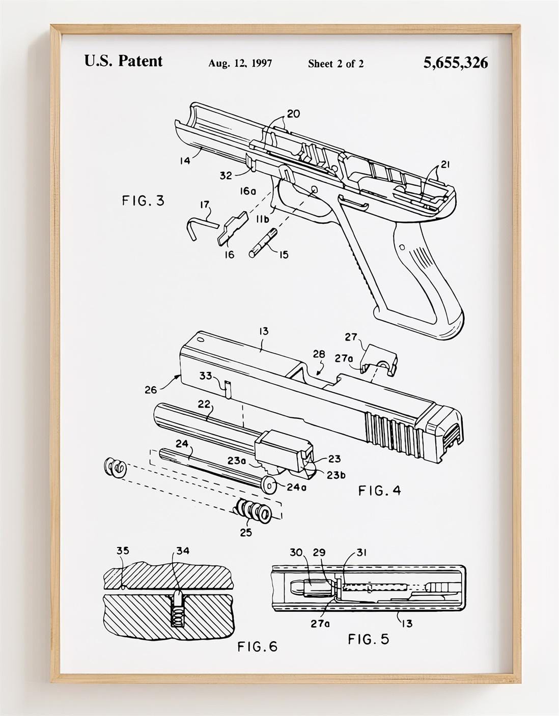 Glock Blueprint Poster, Glock Patent Wall Art Minimalistic, Gift Decor ...