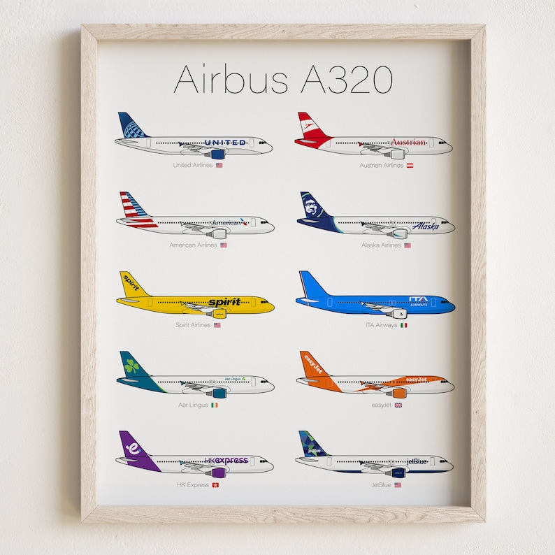 Airbus A320 Poster, Airbus A320 Print Airplanes Lineup [UNFRAMED] - Etsy