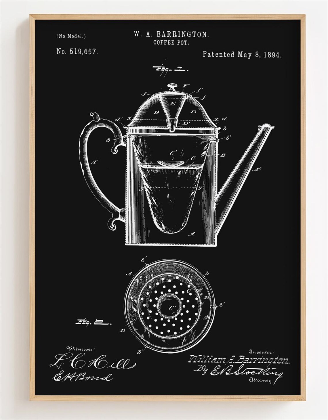 Coffee Pot Blueprint Poster, Coffee Pot Patent Wall Art Minimalistic ...