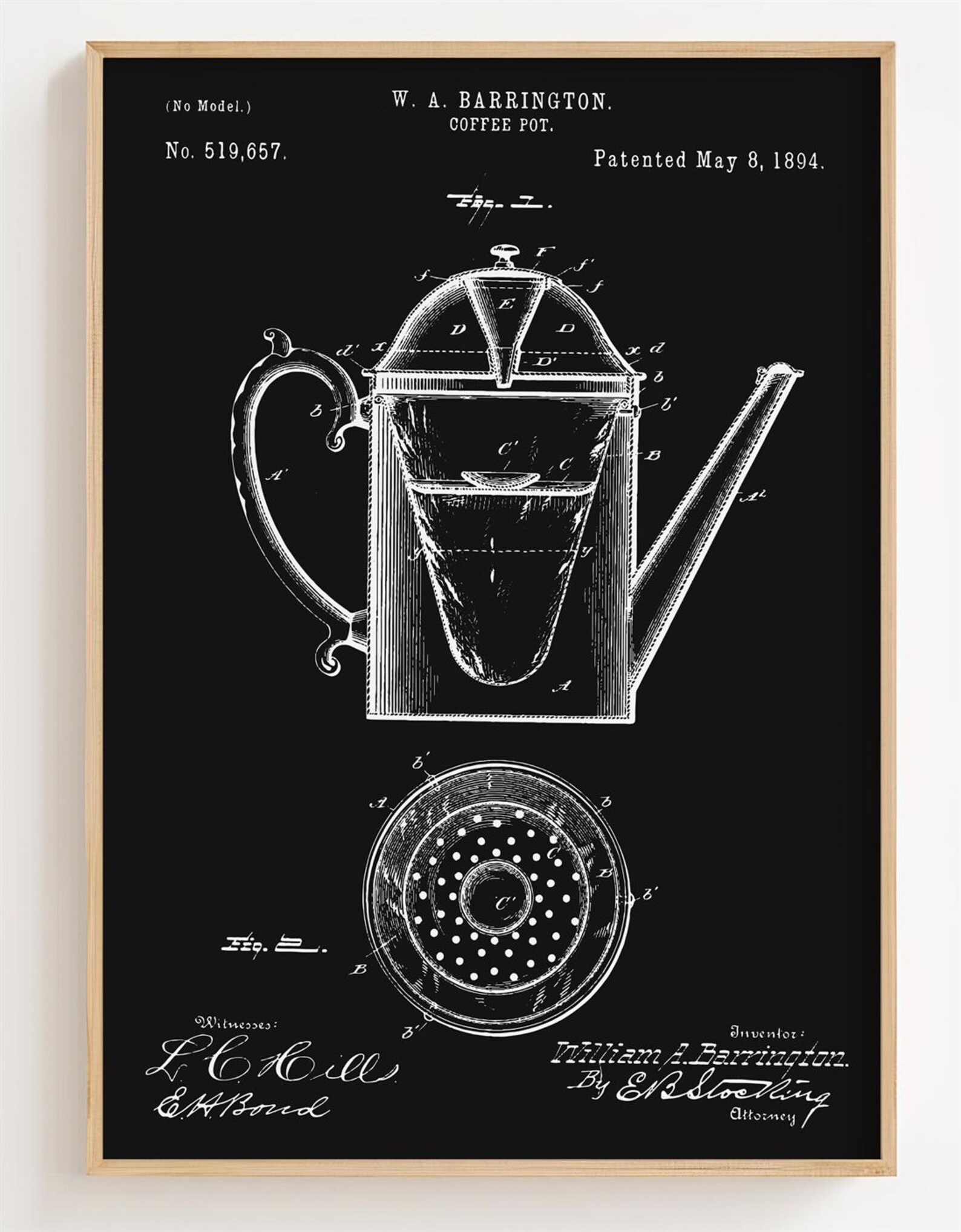 Coffee Pot Blueprint Poster, Coffee Pot Patent Wall Art Minimalistic ...