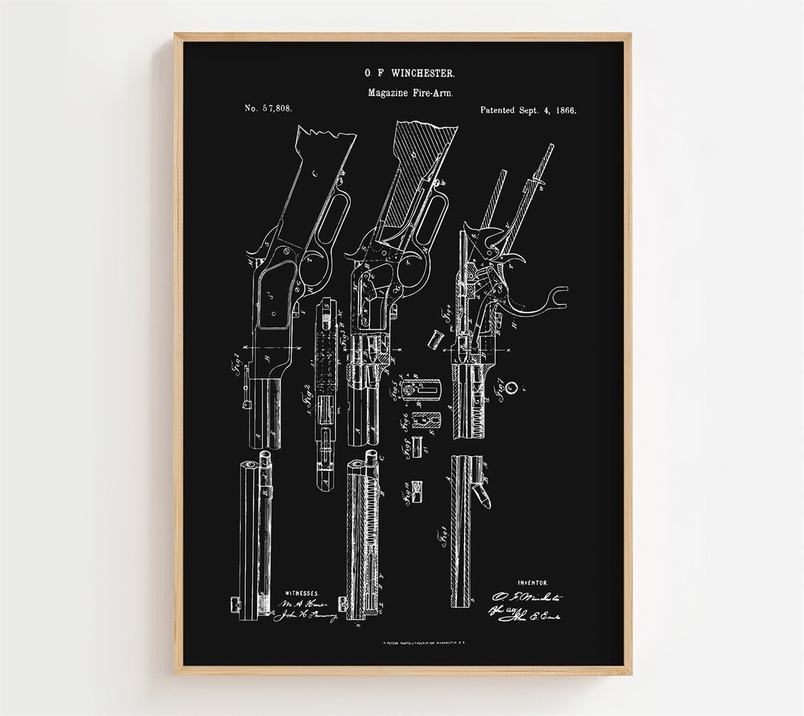 1866 Winchester Rifle Blueprint Poster, Patent Wall Art Minimalistic ...