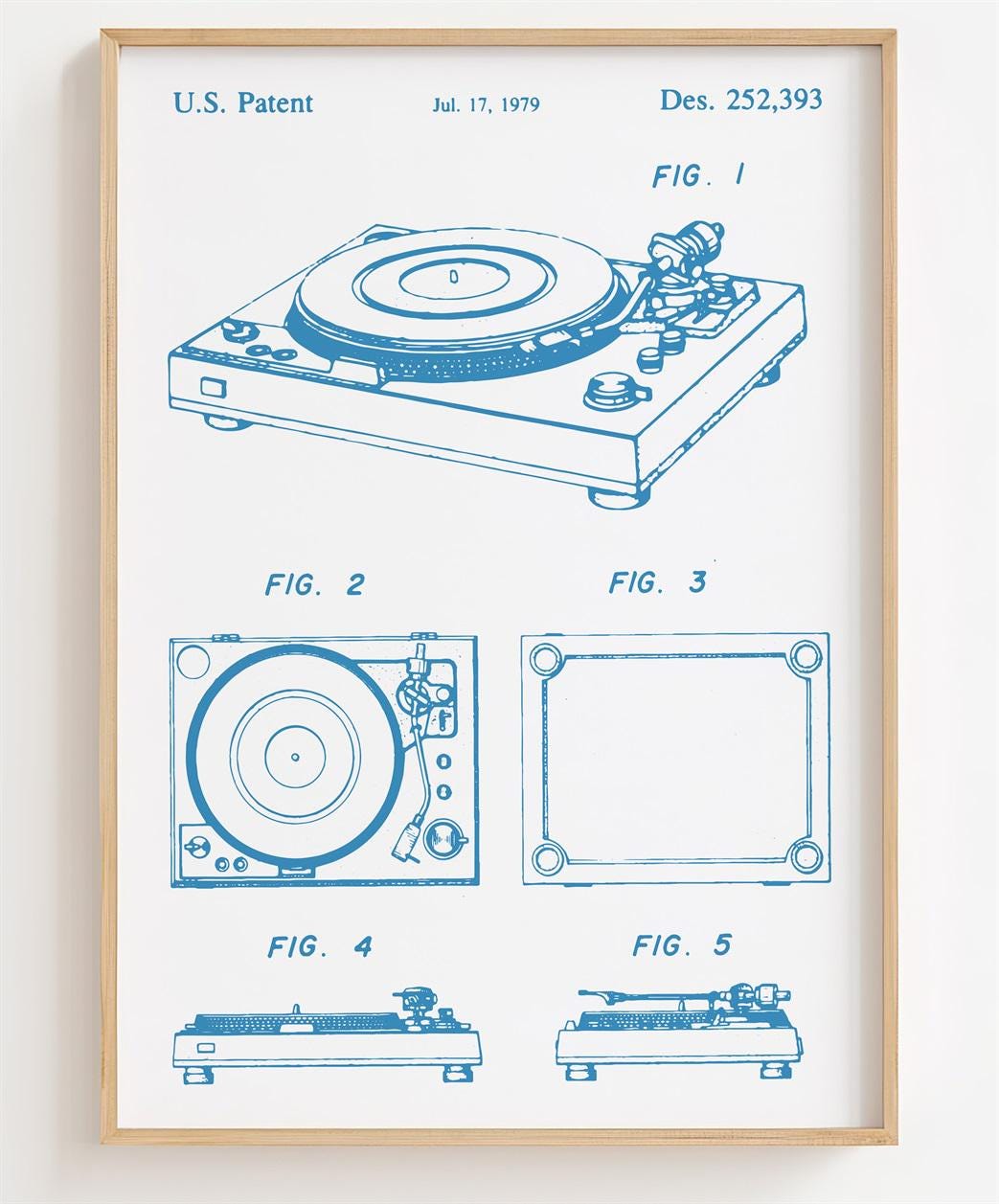 Record Player Blueprint Poster, Record Player Patent Wall Art ...