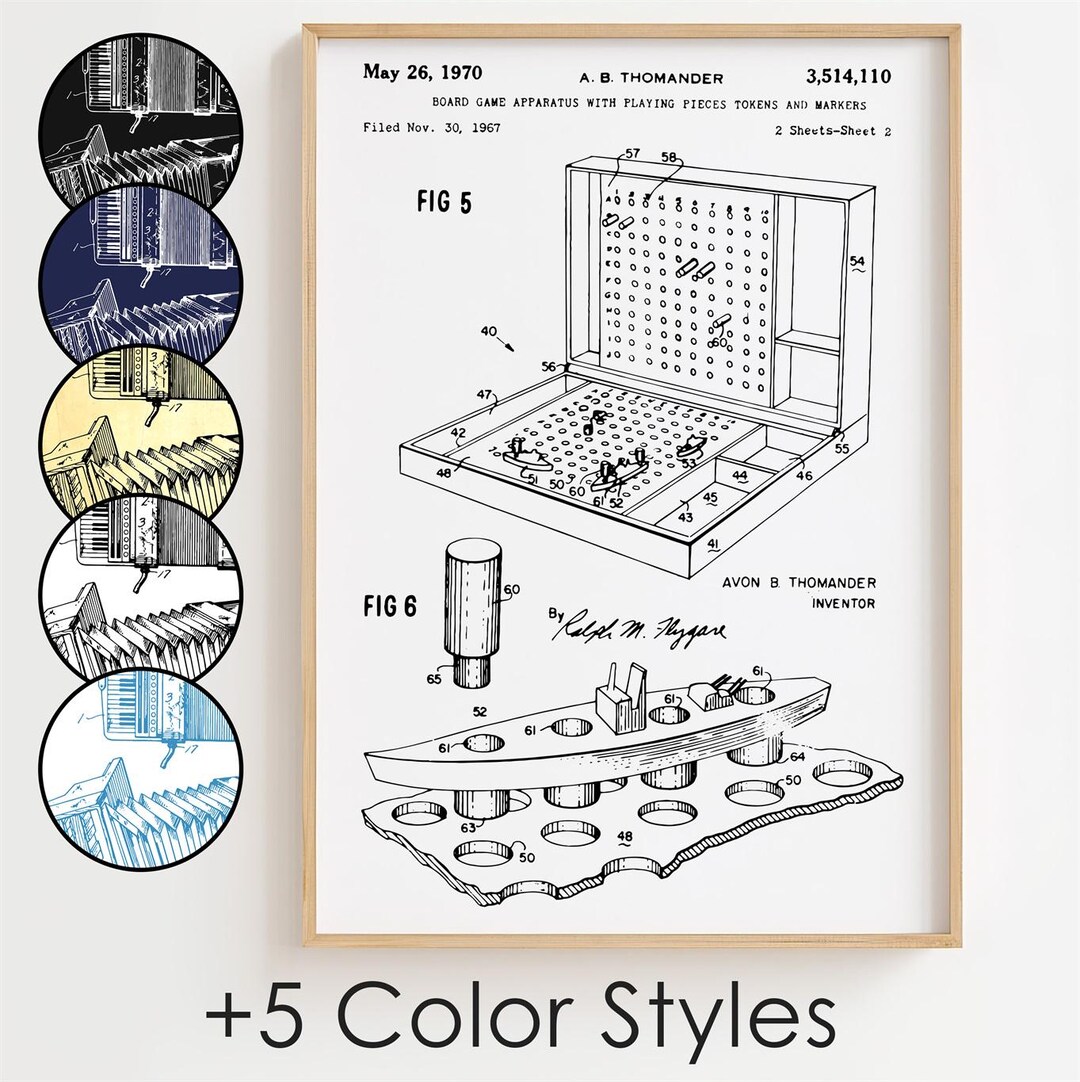 Battleship Game Blueprint Poster, Battleship Game Patent Wall Art ...