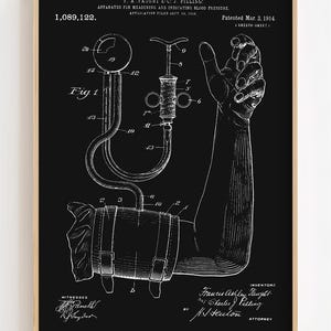 Sphygmomanometer Blueprint Poster, Sphygmomanometer Patent Wall Art ...