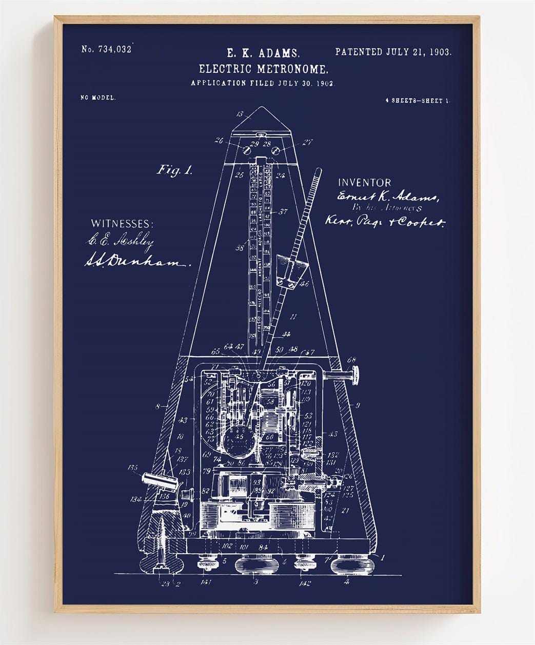 Electric Metronome Blueprint Poster, Electric Metronome Patent Wall Art ...