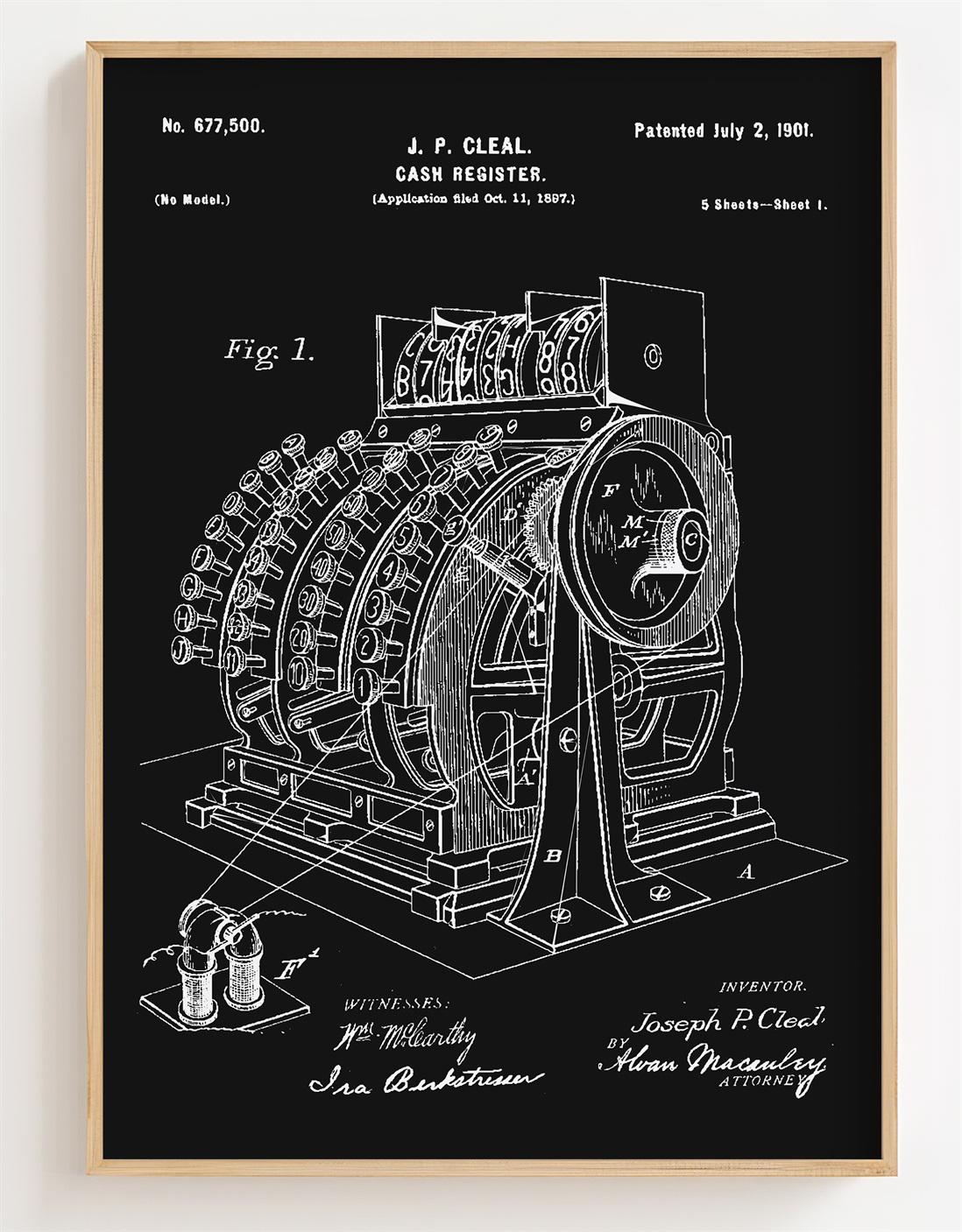 Cash Register Blueprint Poster, Cash Register Patent Wall Art ...