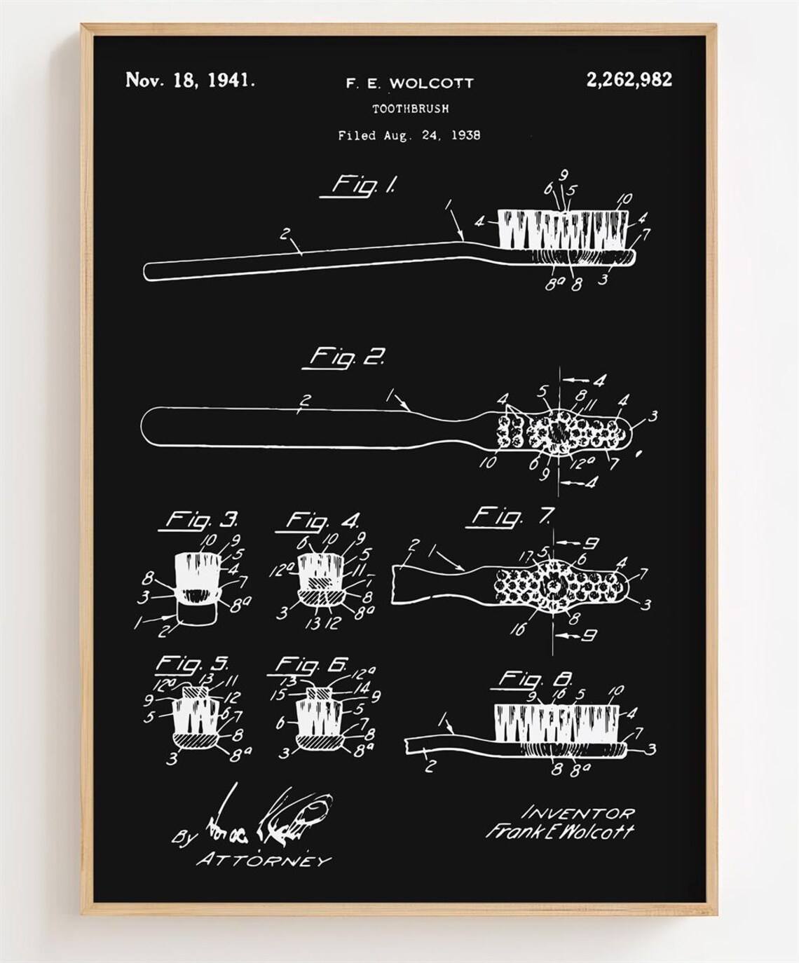 Toothbrush Blueprint Poster, Toothbrush Patent Wall Art Minimalistic ...