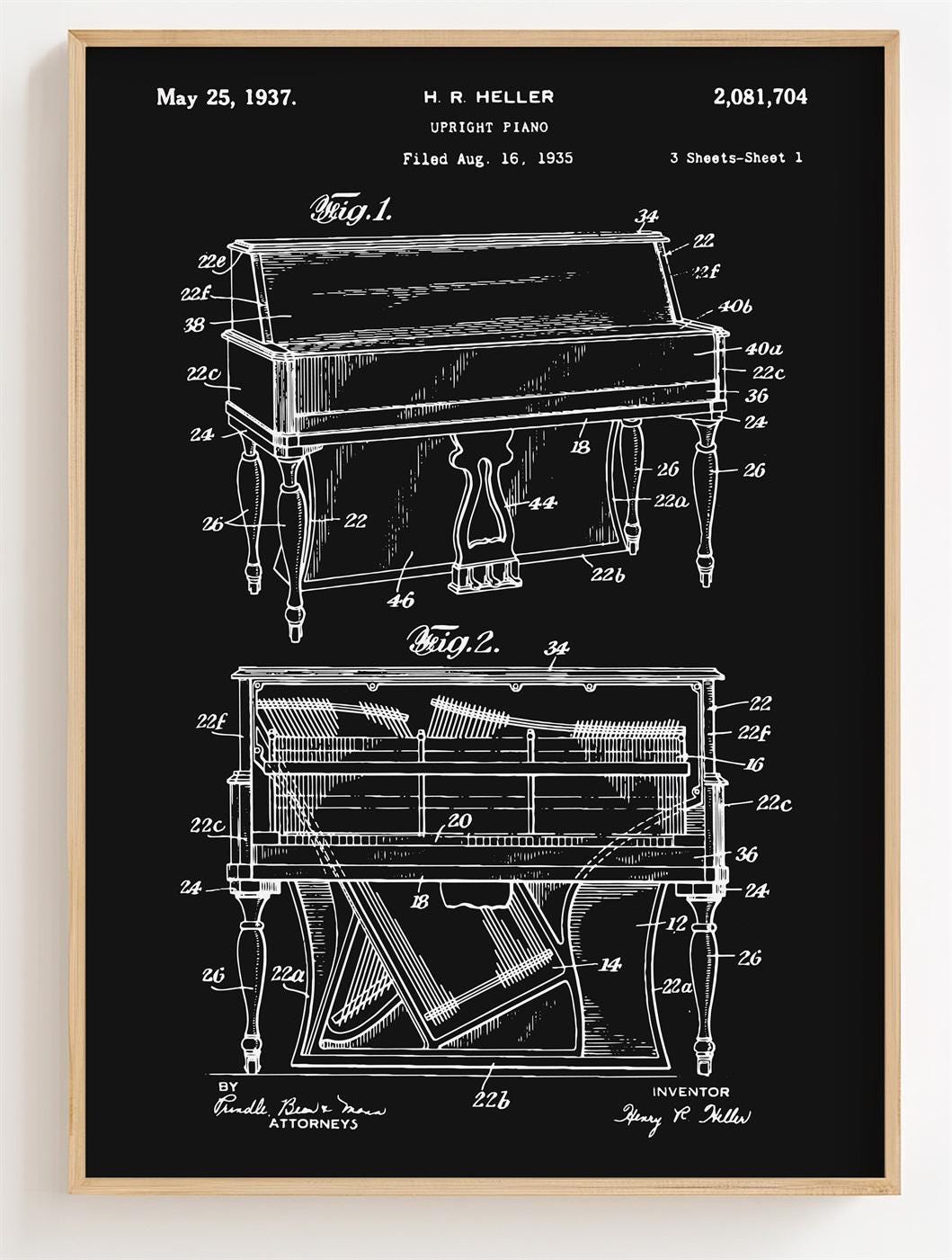 Piano Blueprint Poster, Piano Patent Wall Art Minimalistic, Gift Decor ...