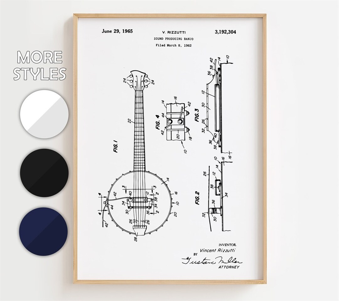 Banjo Blueprint Poster, Patent Wall Art Minimalistic, Gift Decor ...
