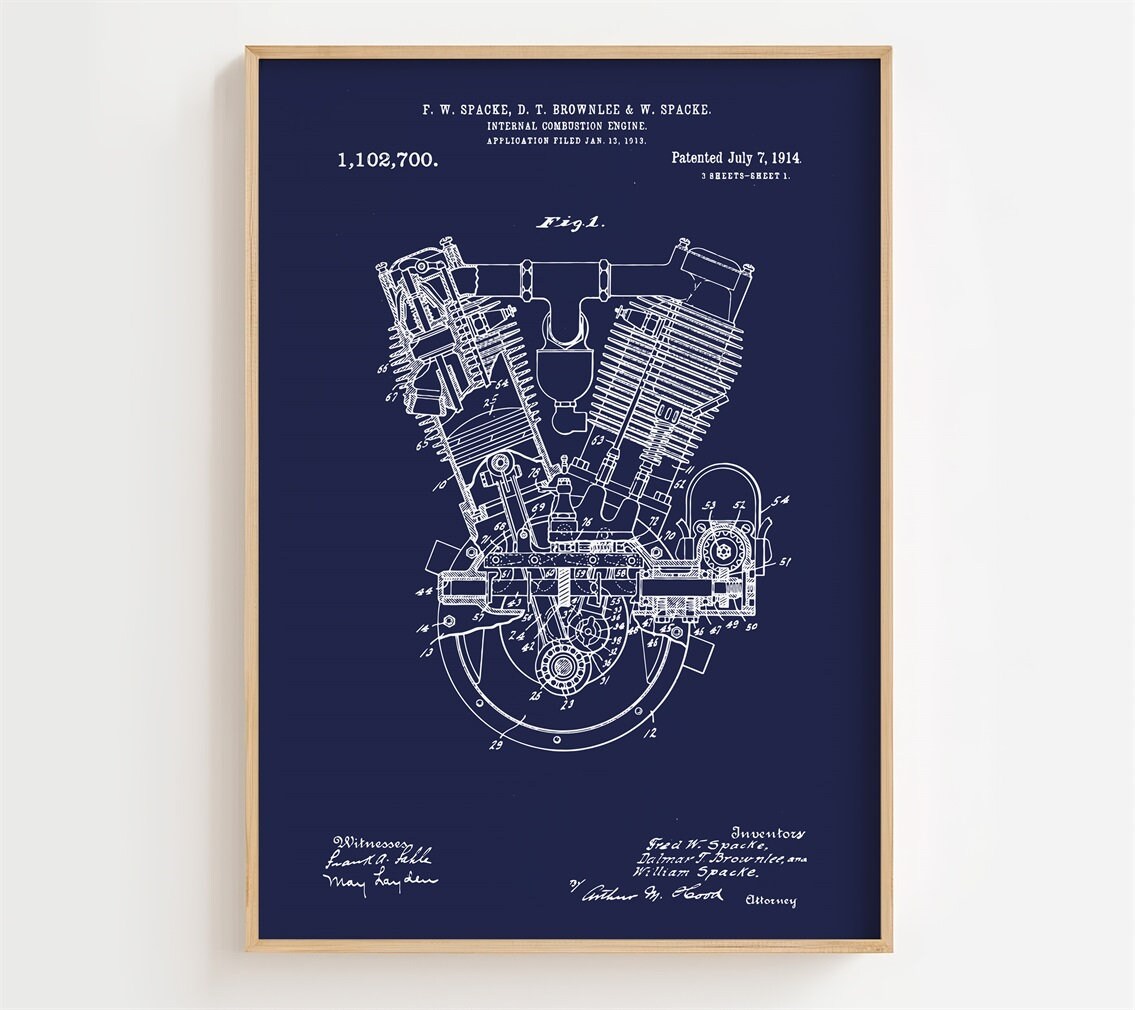 Combustion Engine Blueprint Poster, Patent Wall Art Minimalistic, Gift ...