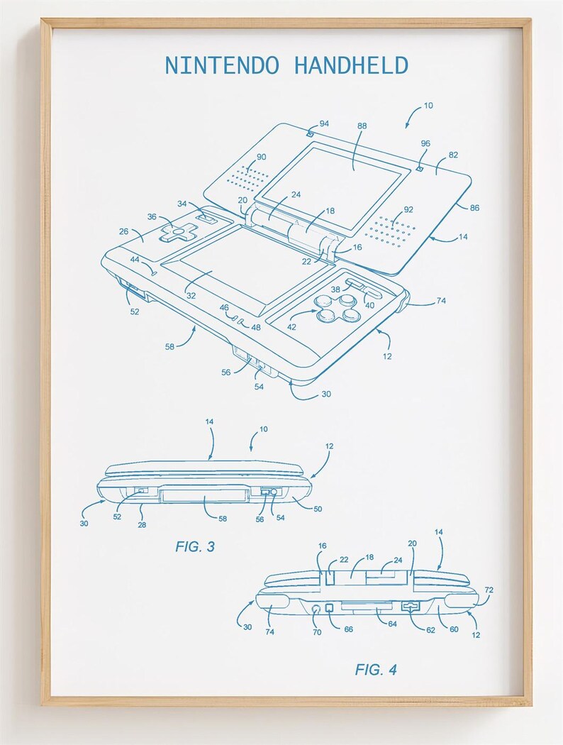Console Handheld Blueprint Poster, Console Handheld Patent Wall Art ...