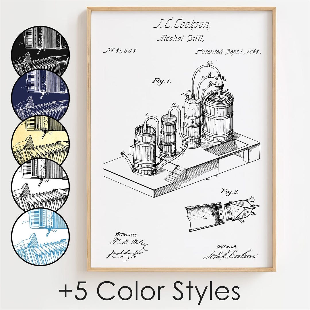 Alcohol Still Blueprint Poster, Alcohol Still Patent Wall Art ...