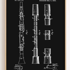 Clarinet Blueprint Poster, Clarinet Patent Wall Art Minimalistic, Gift ...