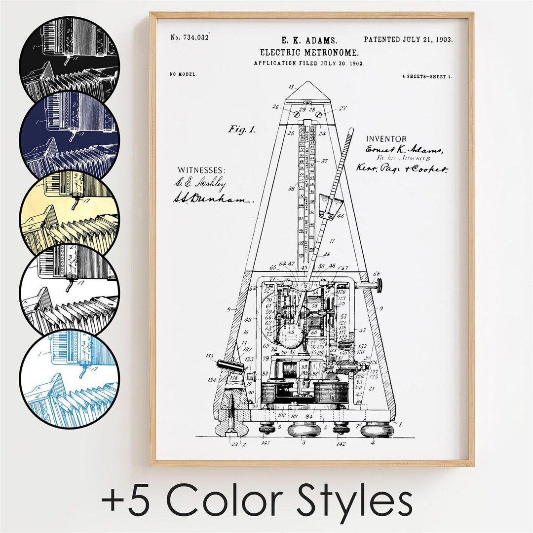 Electric Metronome Blueprint Poster, Electric Metronome Patent Wall Art ...