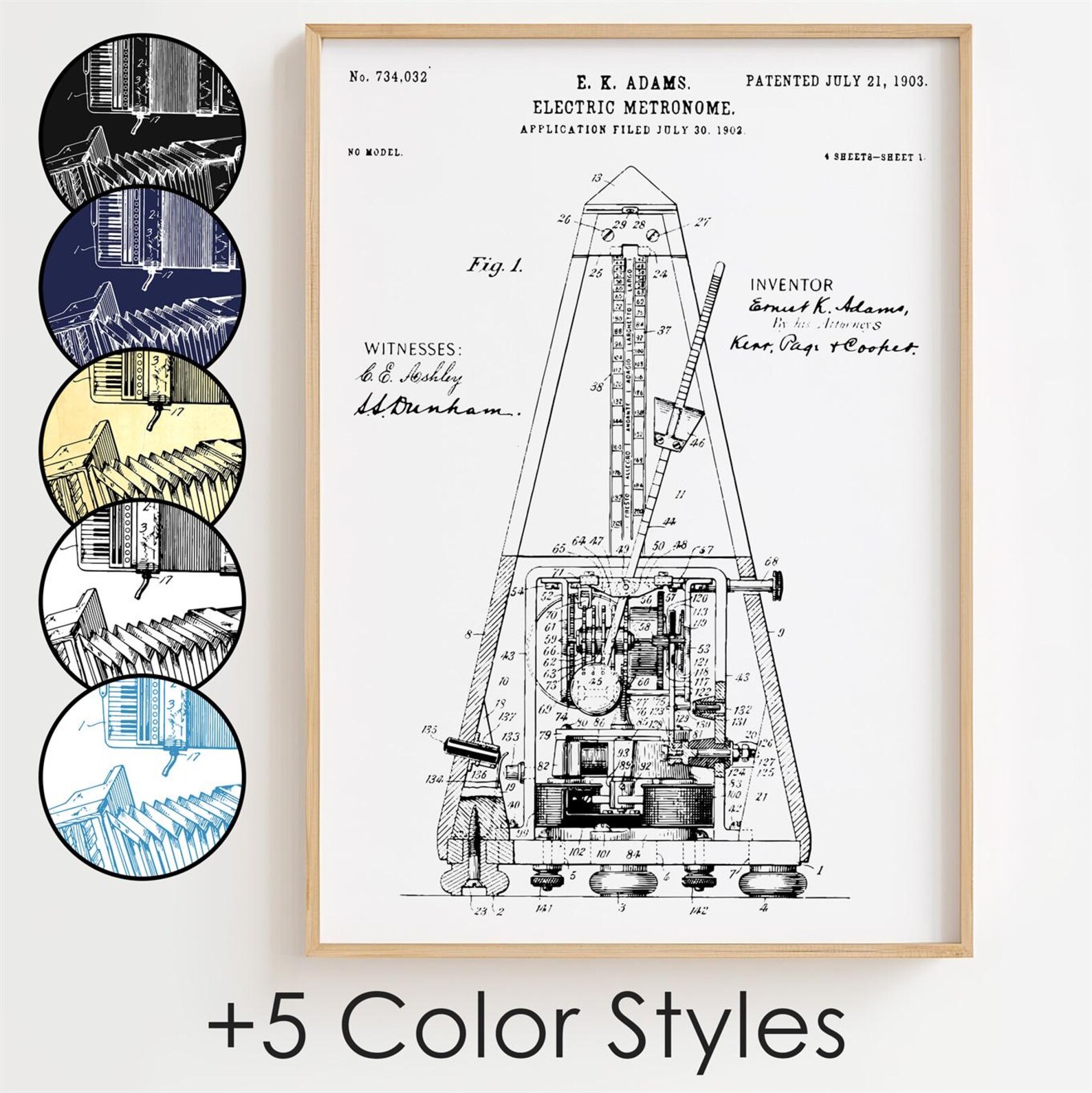 Electric Metronome Blueprint Poster, Electric Metronome Patent Wall Art ...
