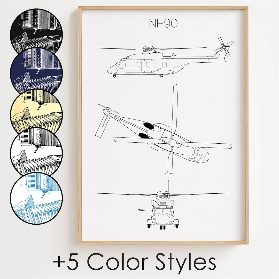 NH90 Blueprint Poster, NH90 Patent Wall Art Minimalistic, Gift Decor ...