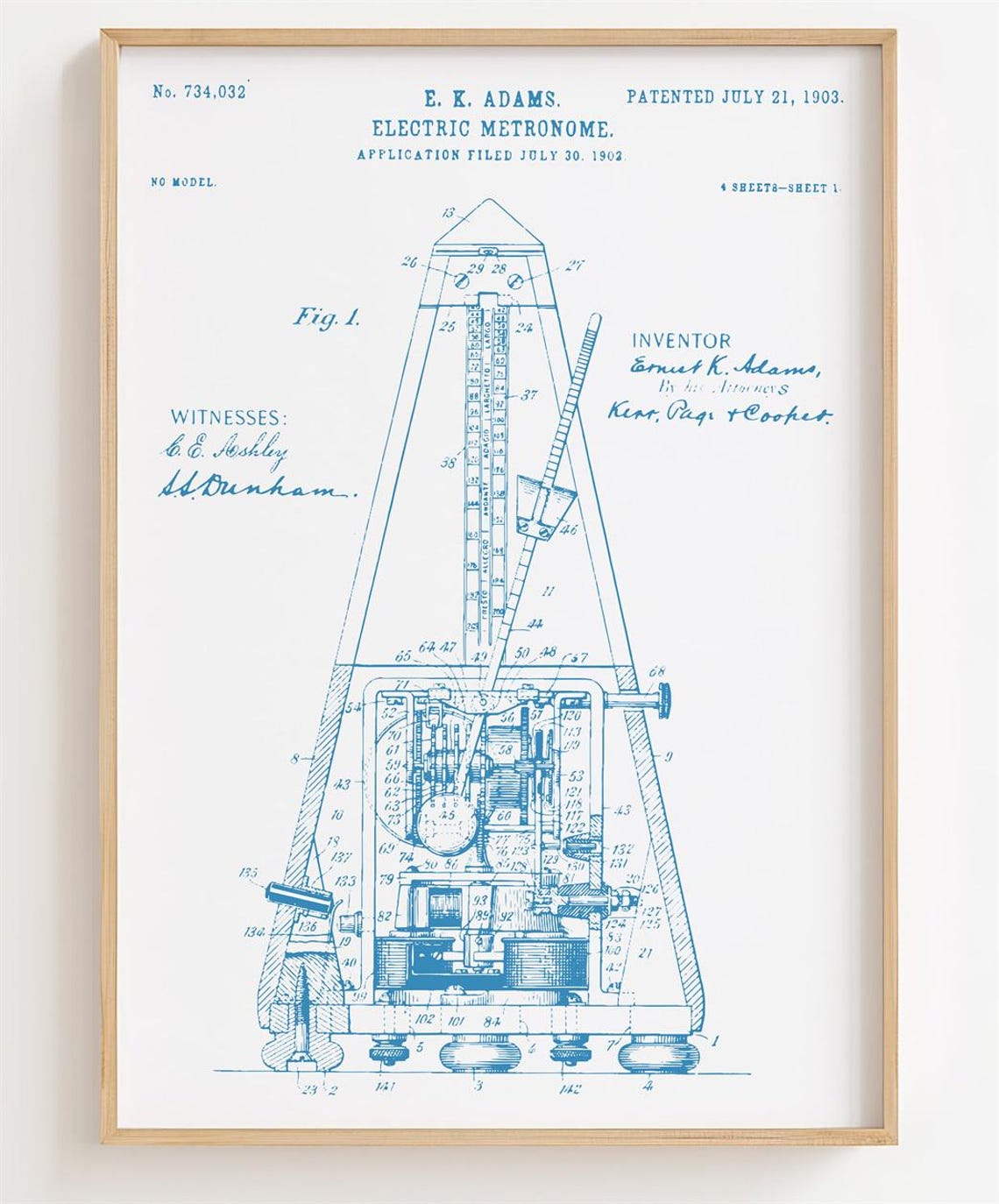 Electric Metronome Blueprint Poster, Electric Metronome Patent Wall Art ...